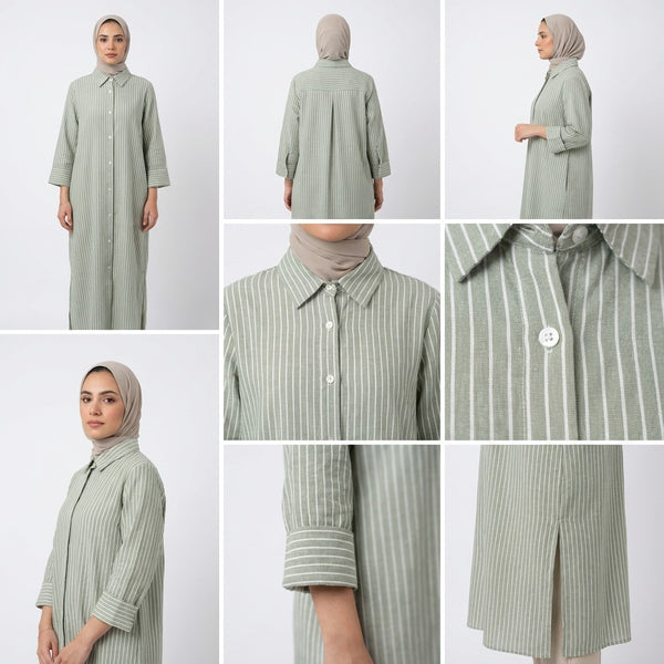 Women’s Modest Striped Long Shirt Dress – letchy