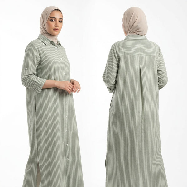 Women’s Modest Striped Long Shirt Dress – letchy